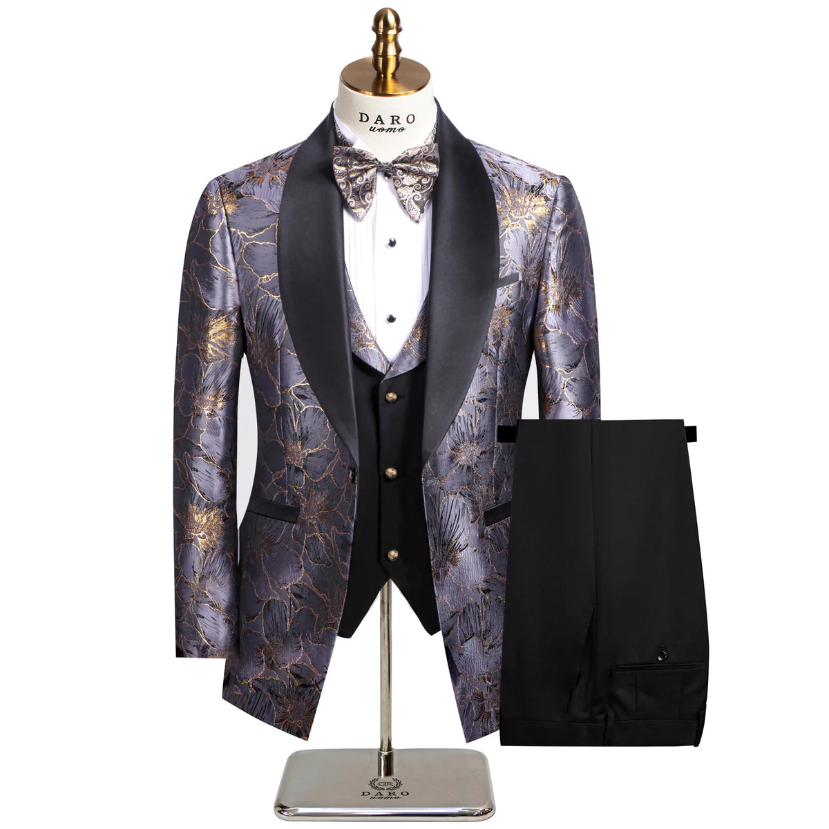 Elegant Floral Jacquard Tuxedo Suit for Men - Slim Fit 3 Piece Wedding ...