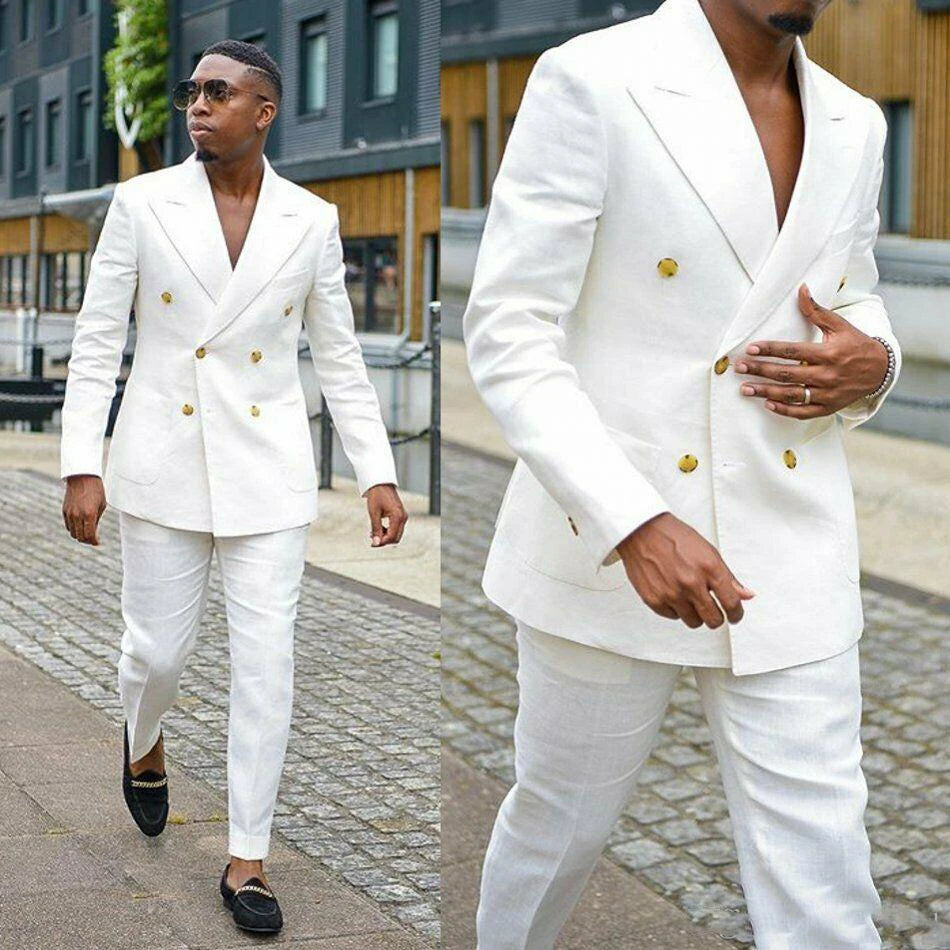Stylish Men's Formal Double Breasted Wedding Tuxedo Suit Set with Peak ...