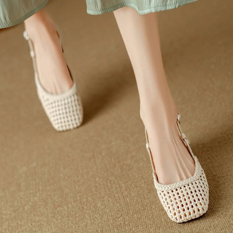 Woven Square Toe Mid Heel Sandals For Women Stylish – InStyle Shop