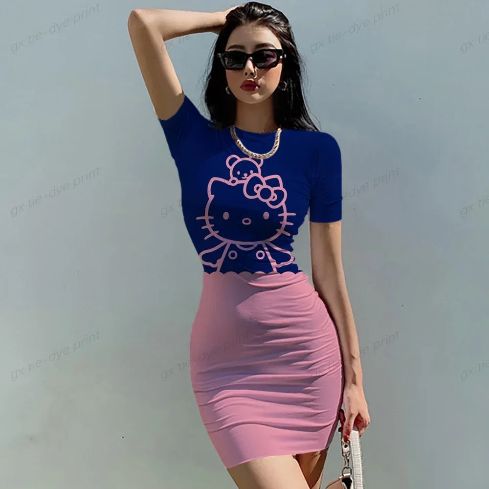Hello Kitty Cartoon 3D Printed Sexy Sheath Dress for Women – InStyle Shop